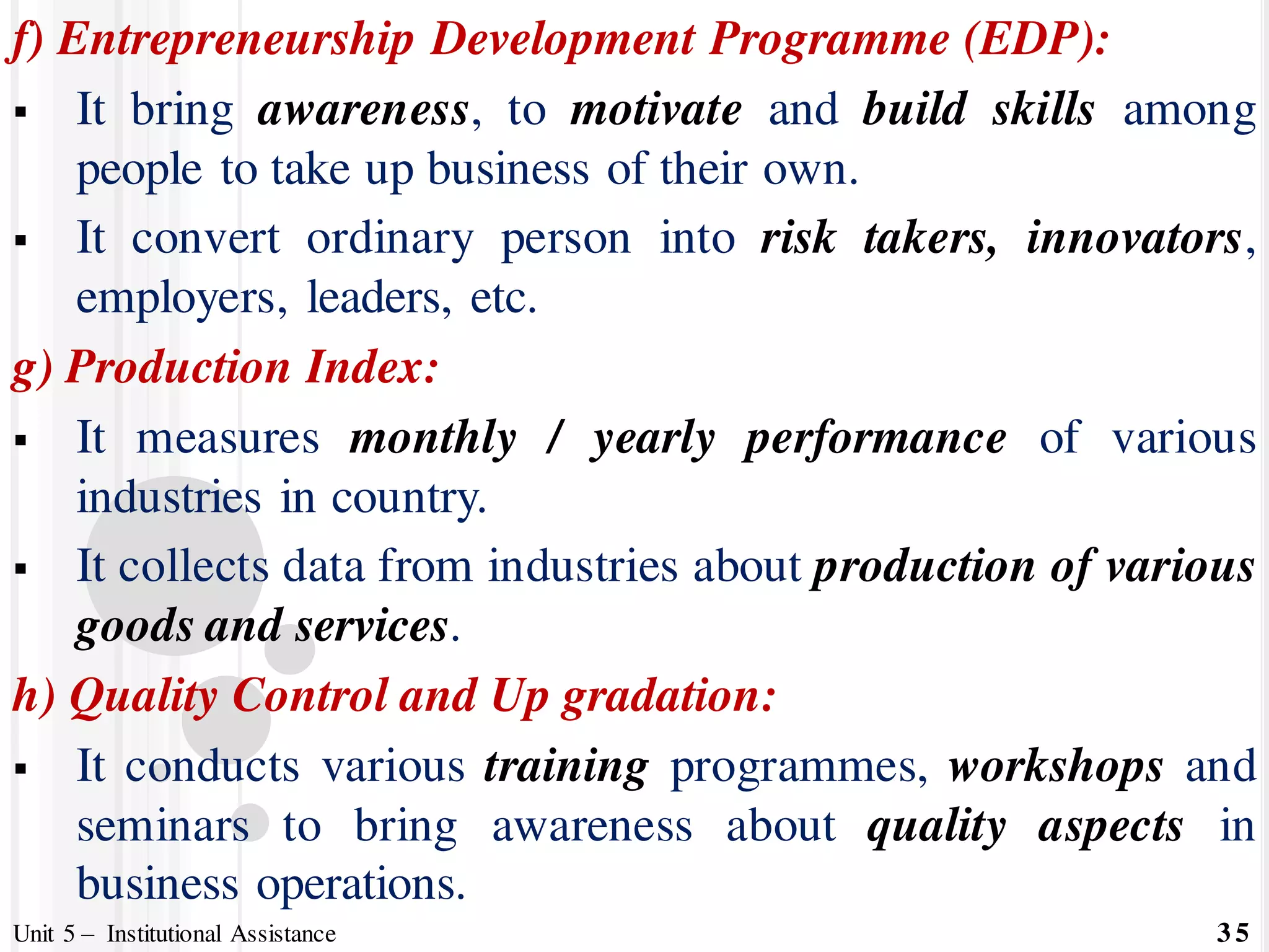 Entrepreneurship development - Institutional Assistance | PDF