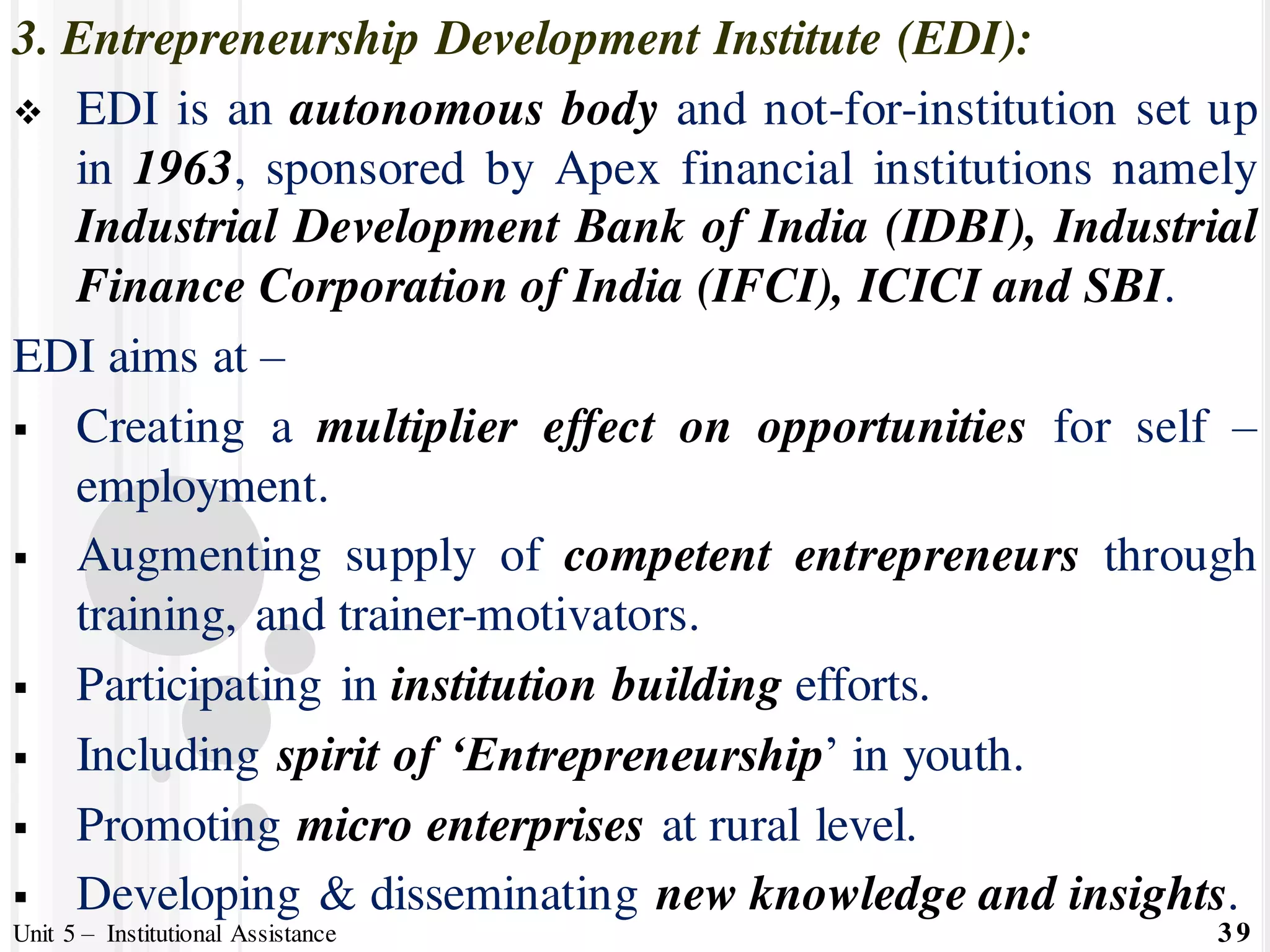 Entrepreneurship development - Institutional Assistance | PDF