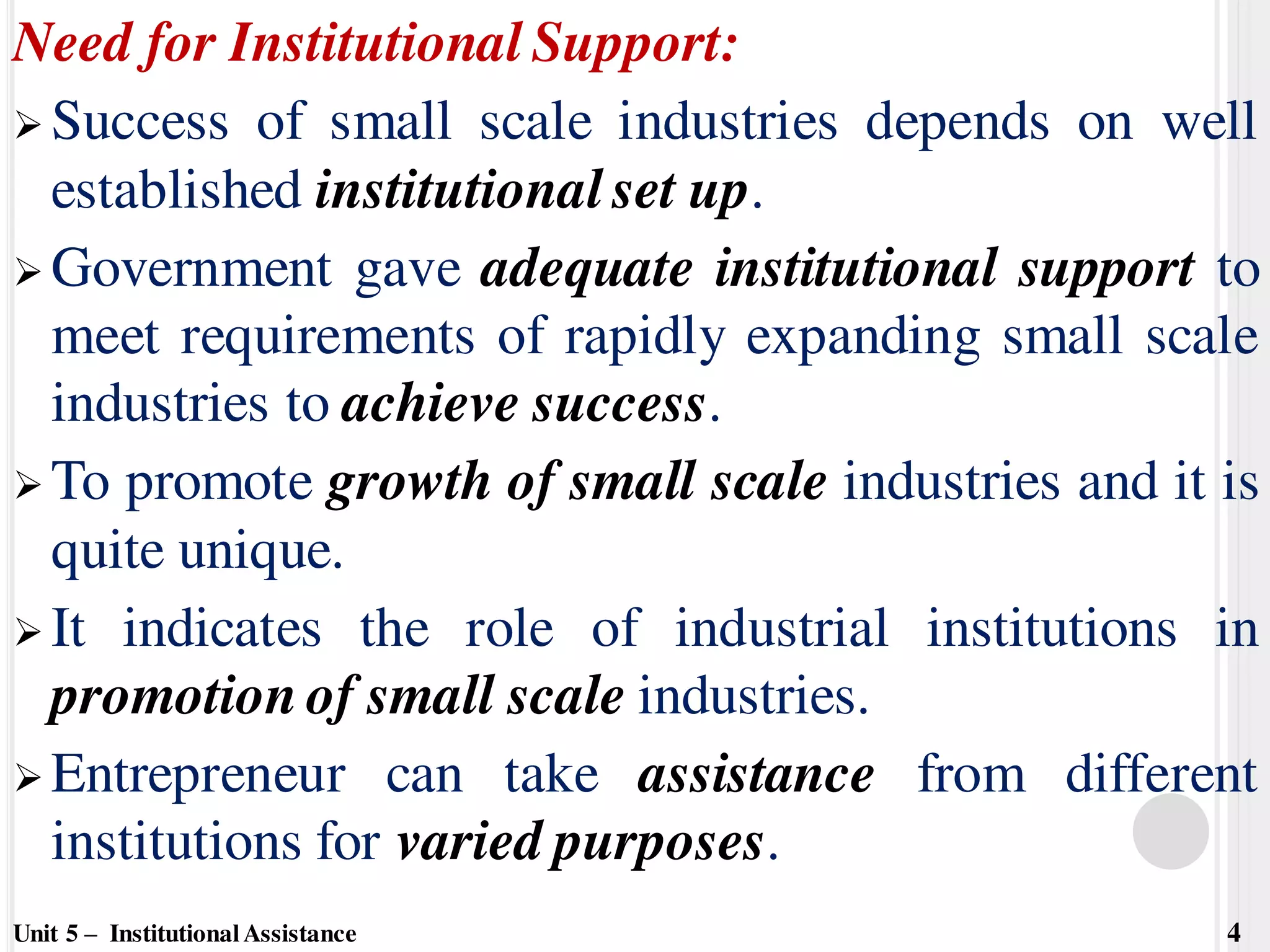 Entrepreneurship development - Institutional Assistance | PDF