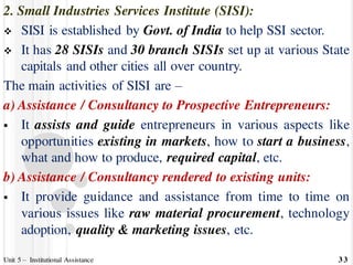 Entrepreneurship development - Institutional Assistance | PDF