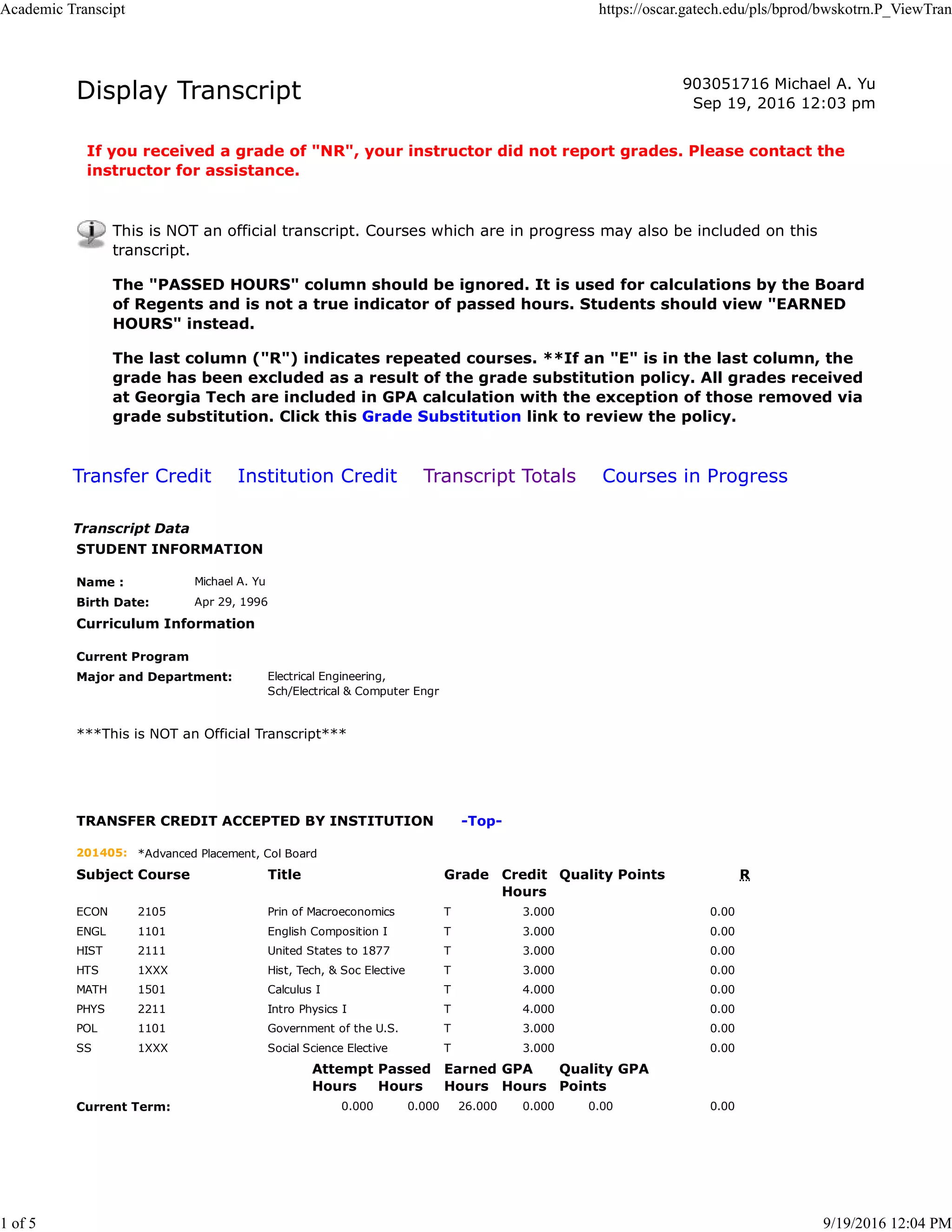 Yu_Michael_Fall_2016_Transcript | PDF
