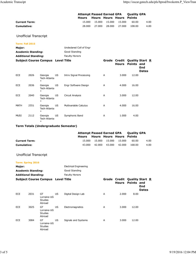 Yu_Michael_Fall_2016_Transcript | PDF | Undergraduate Education | College Education