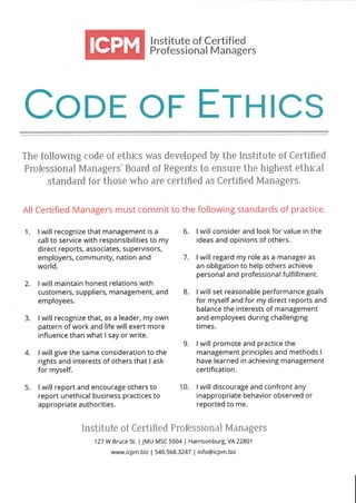 ICPM - Certificate and Code of Ethics | PDF