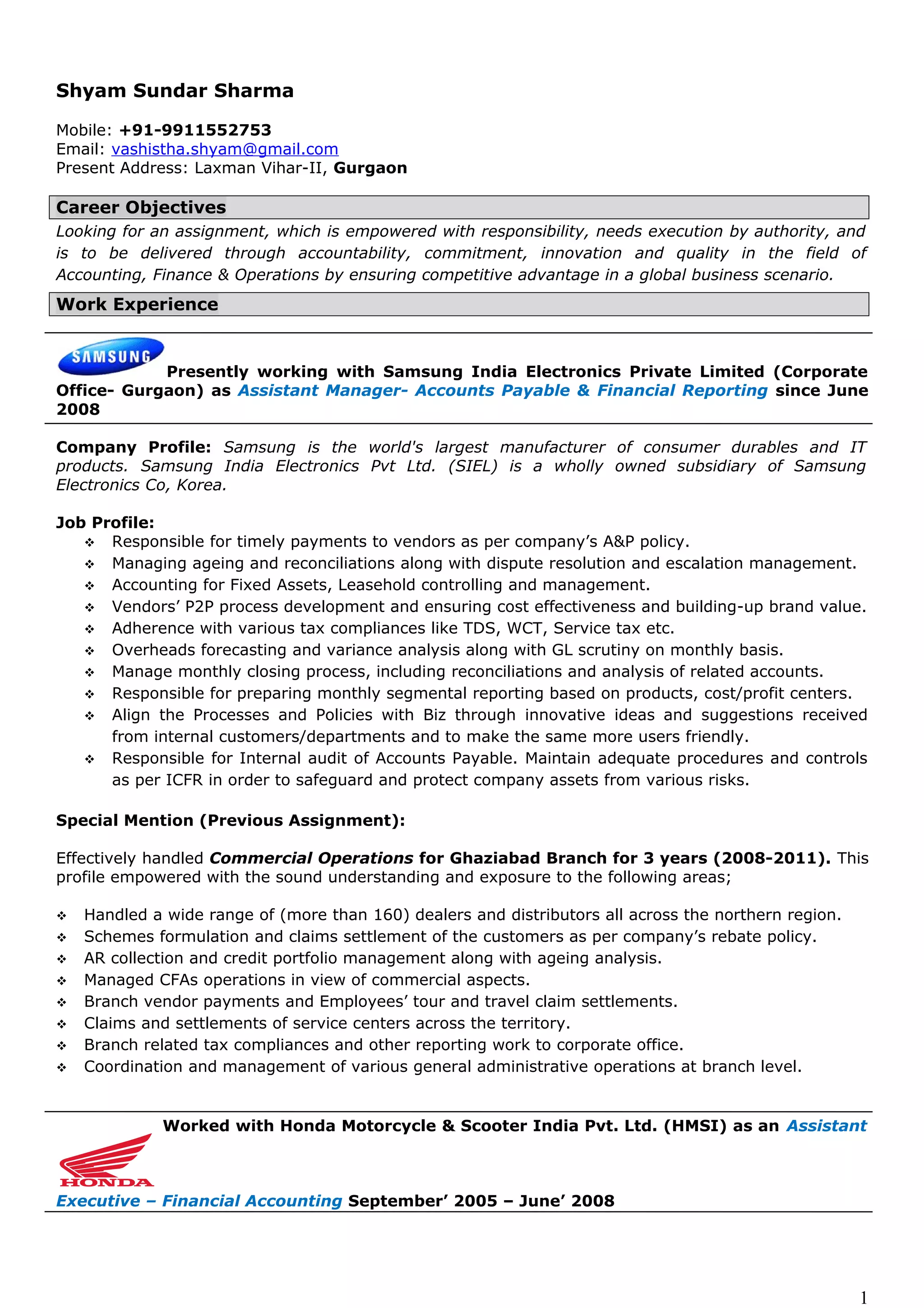 Resume- Shyam S Sharma | DOC