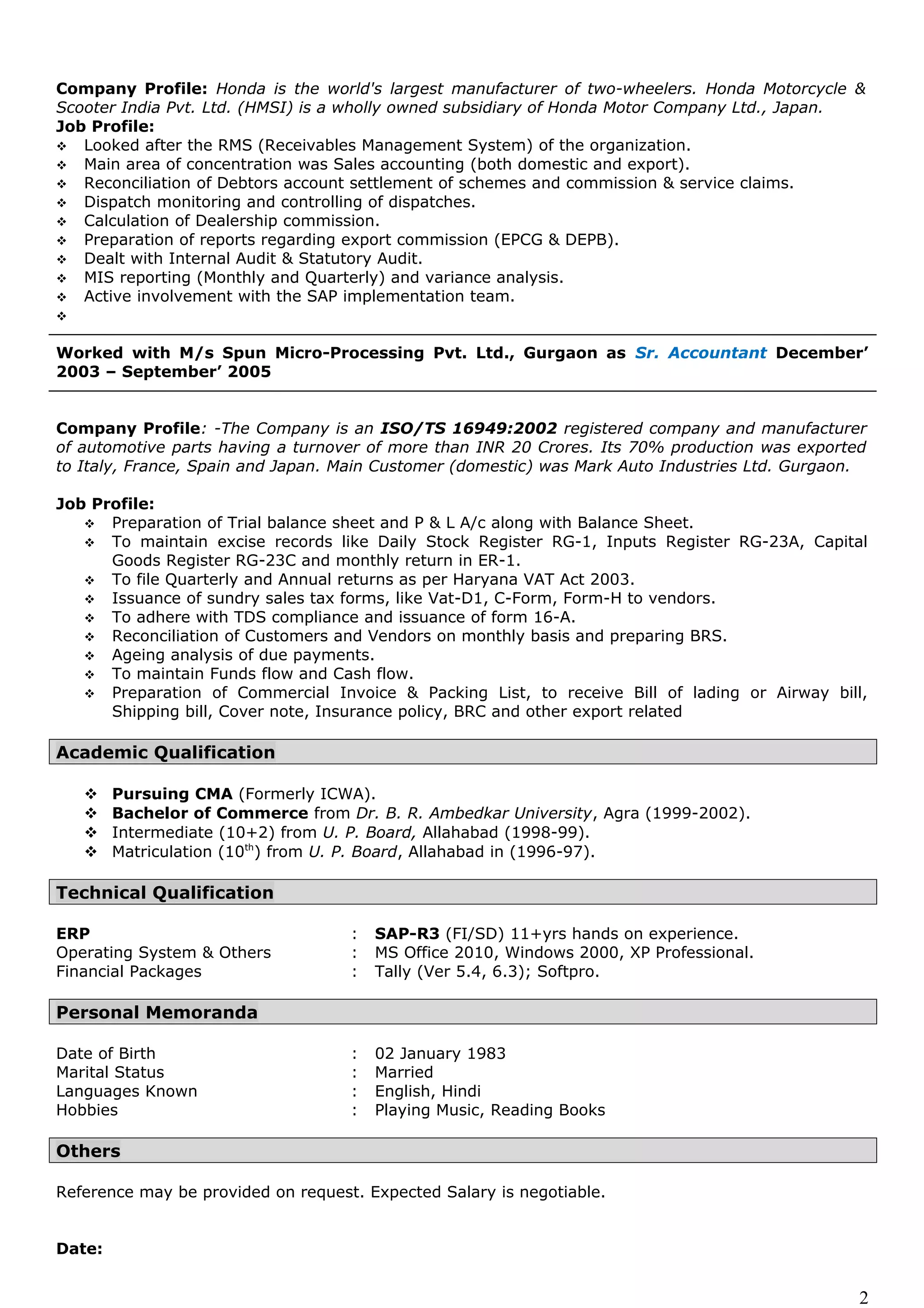 Resume- Shyam S Sharma | DOC