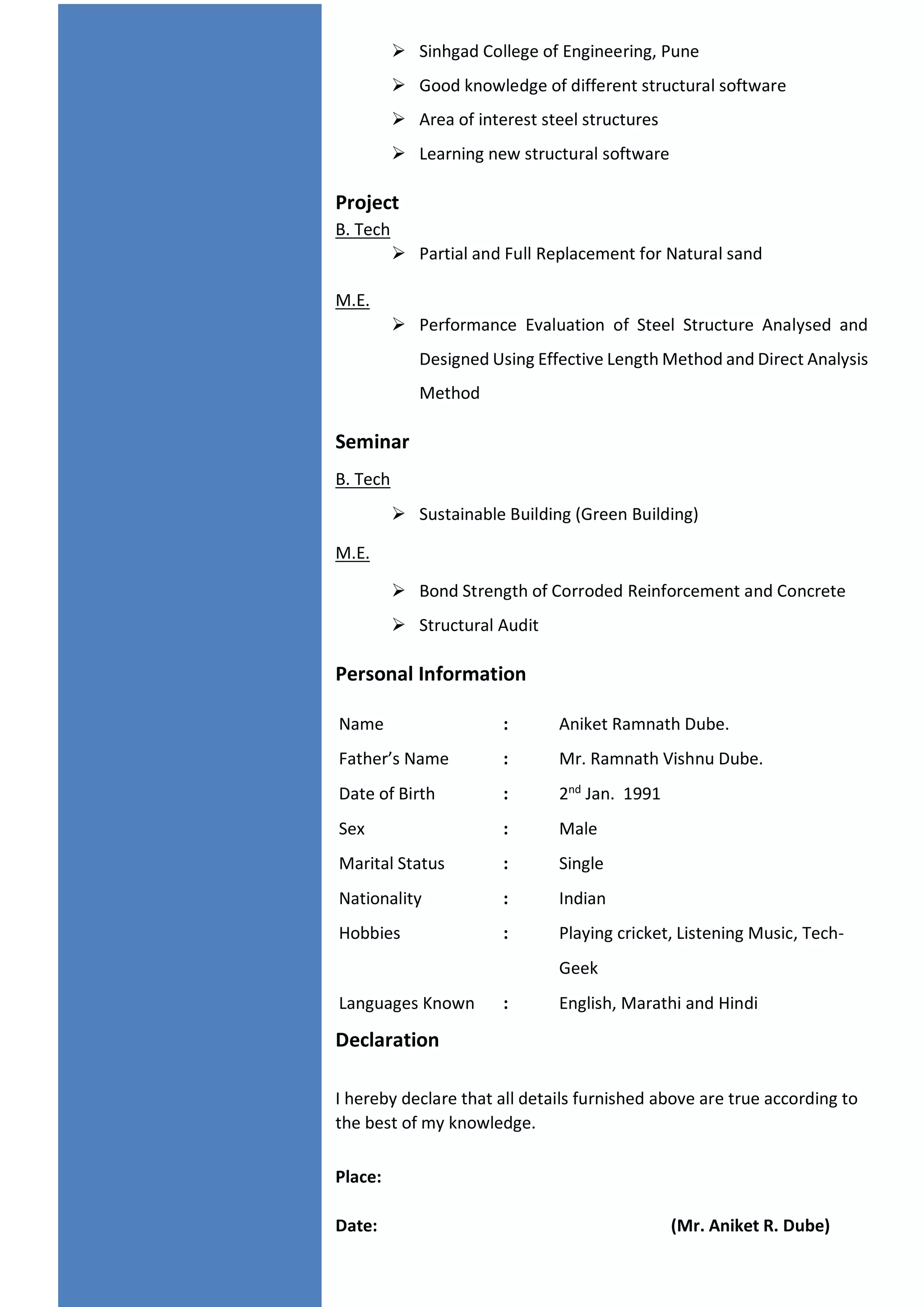 Resume-Aniket Dube Structural engineer | PDF