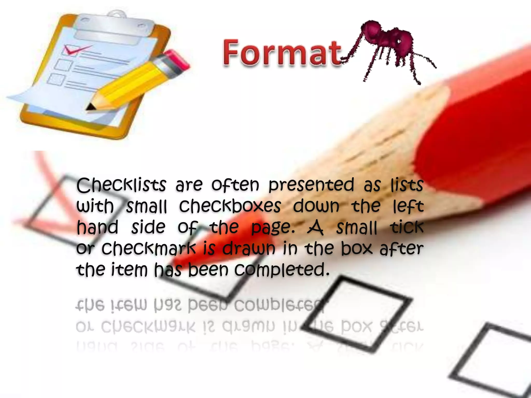 different kinds of checklist ppt | PPTX