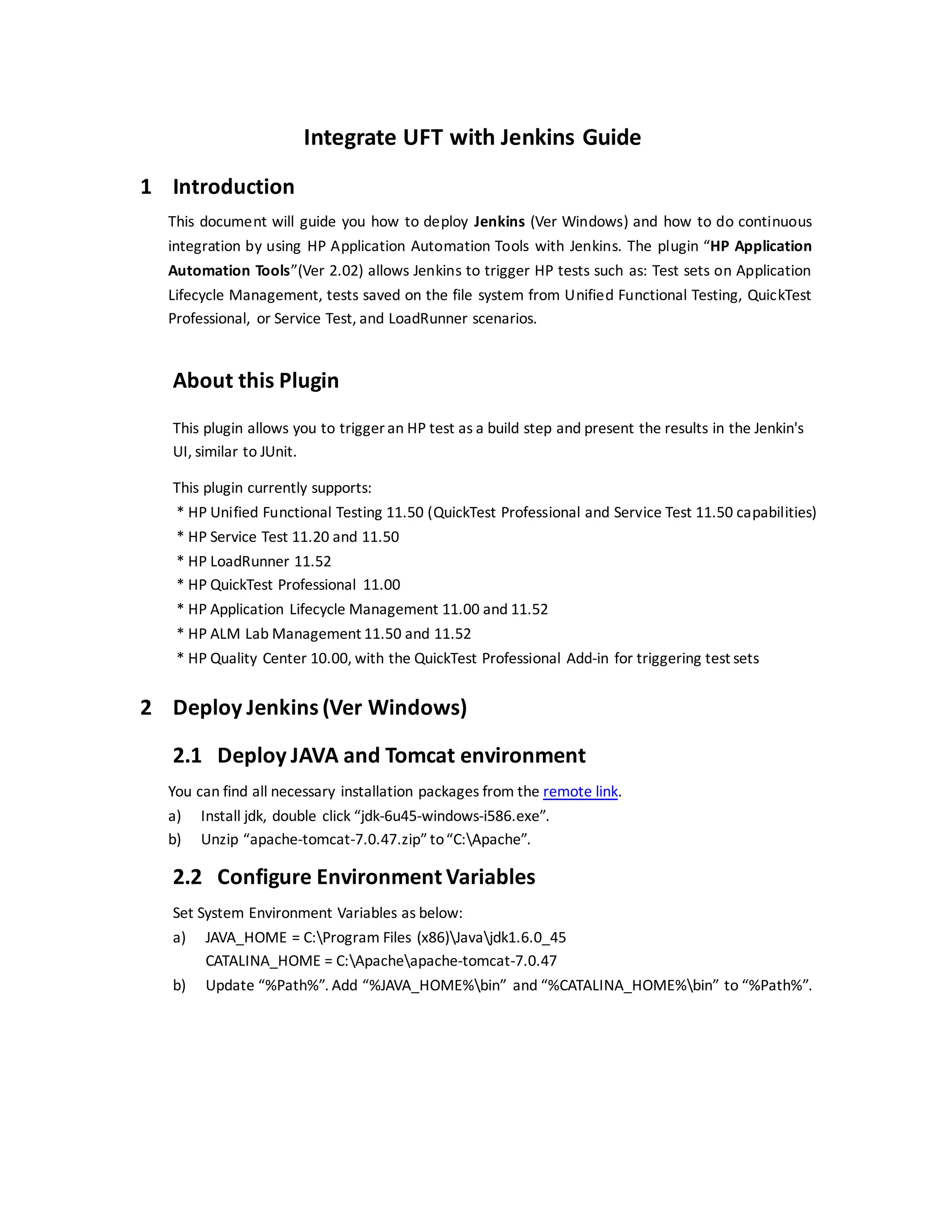 Integrate UFT with Jenkins Guide | PDF