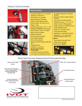SkidWeigh weighing systems for electric pallet trucks, Ed2 ep 2 pd v2 | PDF
