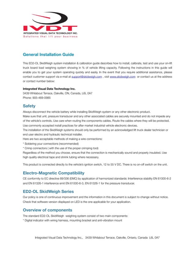 SkidWeigh ED2E Series, forklift overload warning | PDF