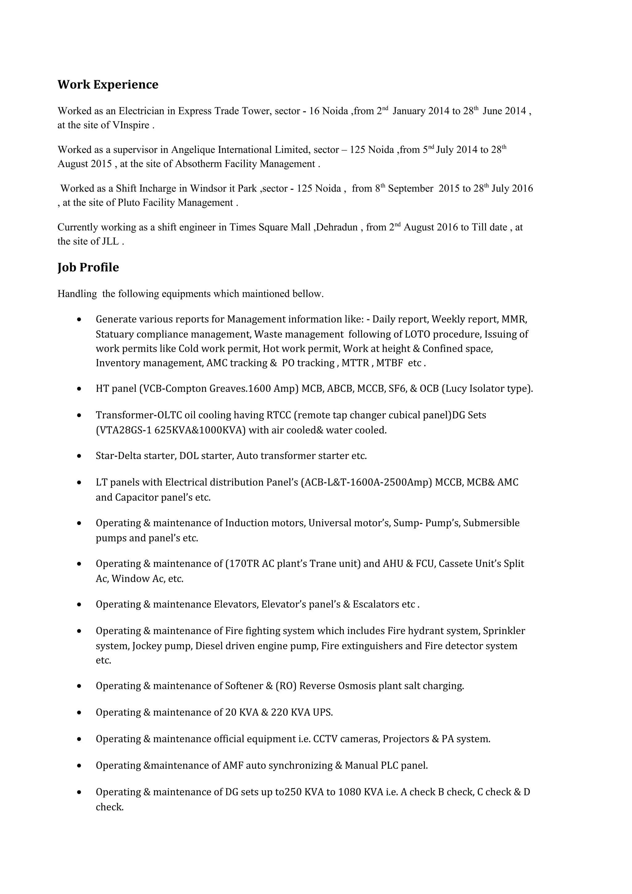 VISHAL KAUSHIK SHIFT ENGINEER | DOC