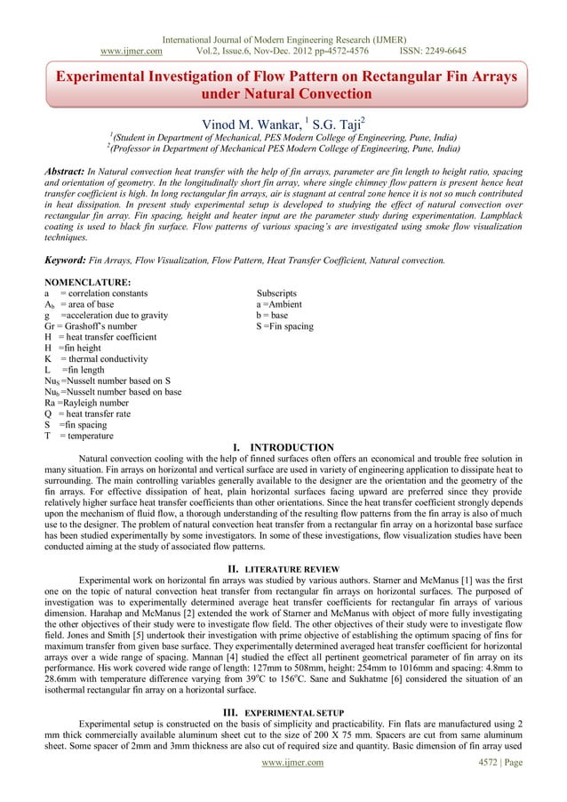 Experimental Investigation of Flow Pattern on Rectangular Fin Arrays under Natural Convection | PDF