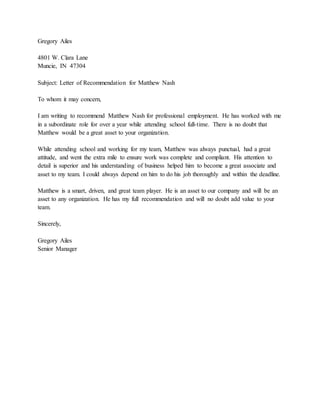 Lettter of Recommendation | DOCX