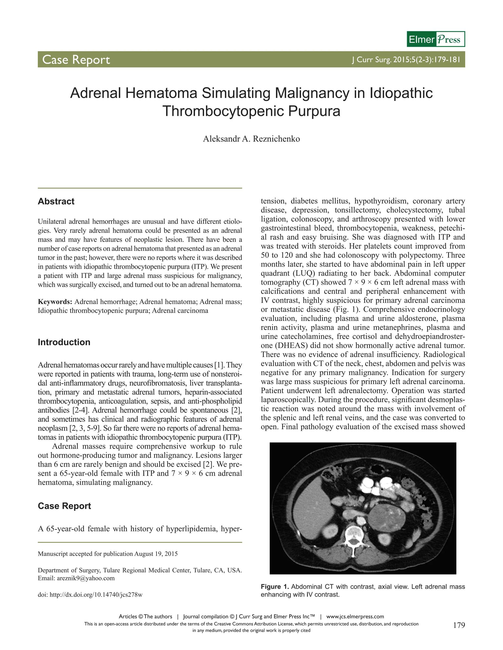 Adrenal Hematoma in ITP | PDF