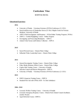 Personal CV for Scott Sylvia | DOCX