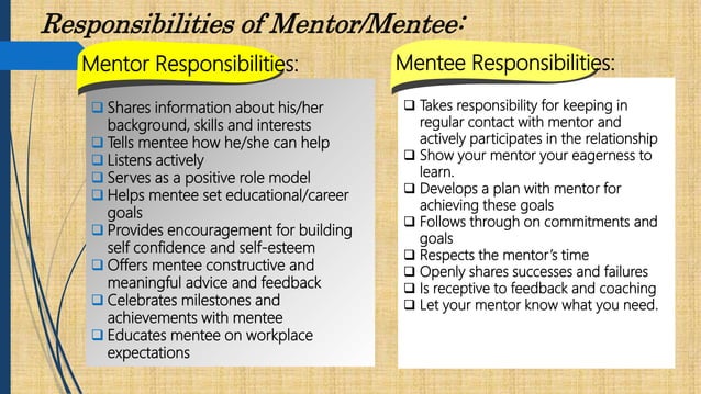 Mentor-and-mentee-relationship-ppt | PPTX | Career Planning | Careers