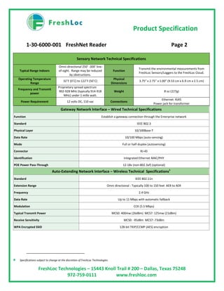 FreshLoc Core Product Specifications | PDF