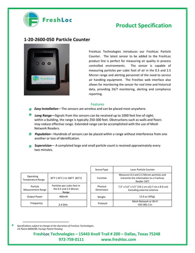 FreshLoc Core Product Specifications | PDF | Computer Networking | Computing