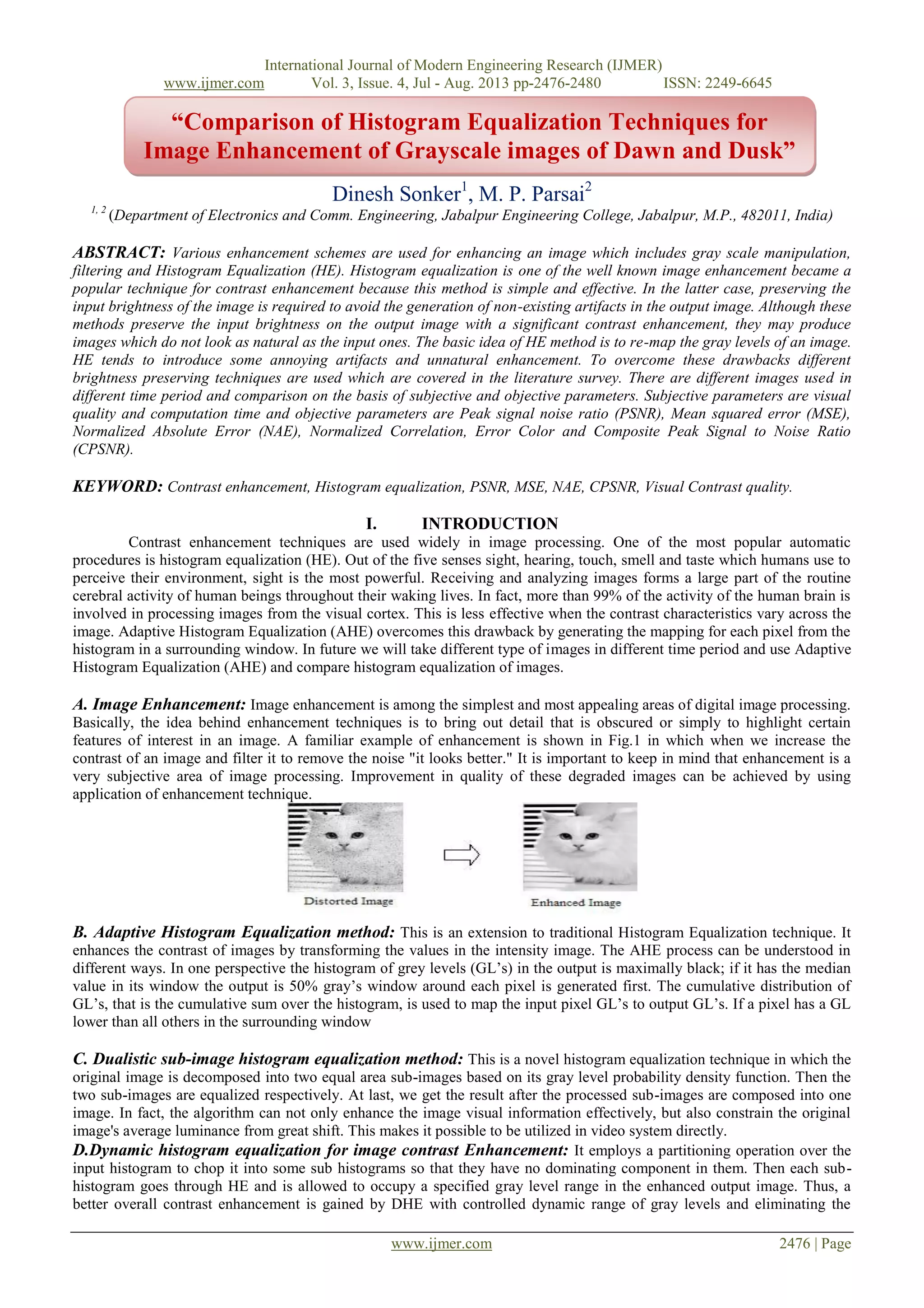 Comparison of Histogram Equalization Techniques for Image Enhancement of Grayscale images of ...