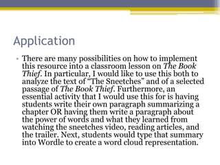 Ed 370 Resource Summary on The Book Thief | PPTX