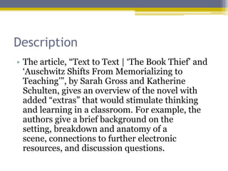 Ed 370 Resource Summary on The Book Thief | PPTX