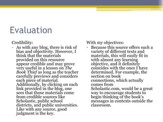 Ed 370 Resource Summary on The Book Thief | PPTX