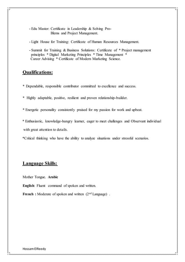 hossam cv 20155 (Autosaved) | DOCX | Professional School | Postgraduate Education