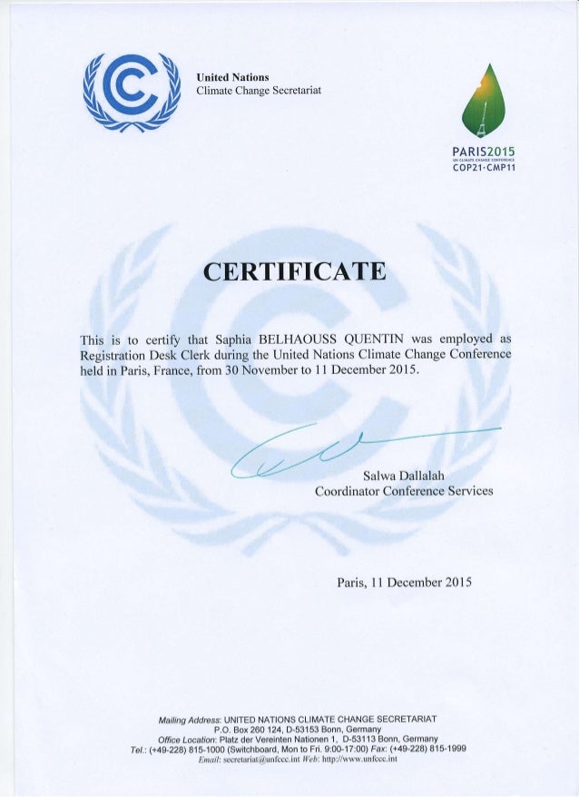 Certificate from the United Nations - COP21