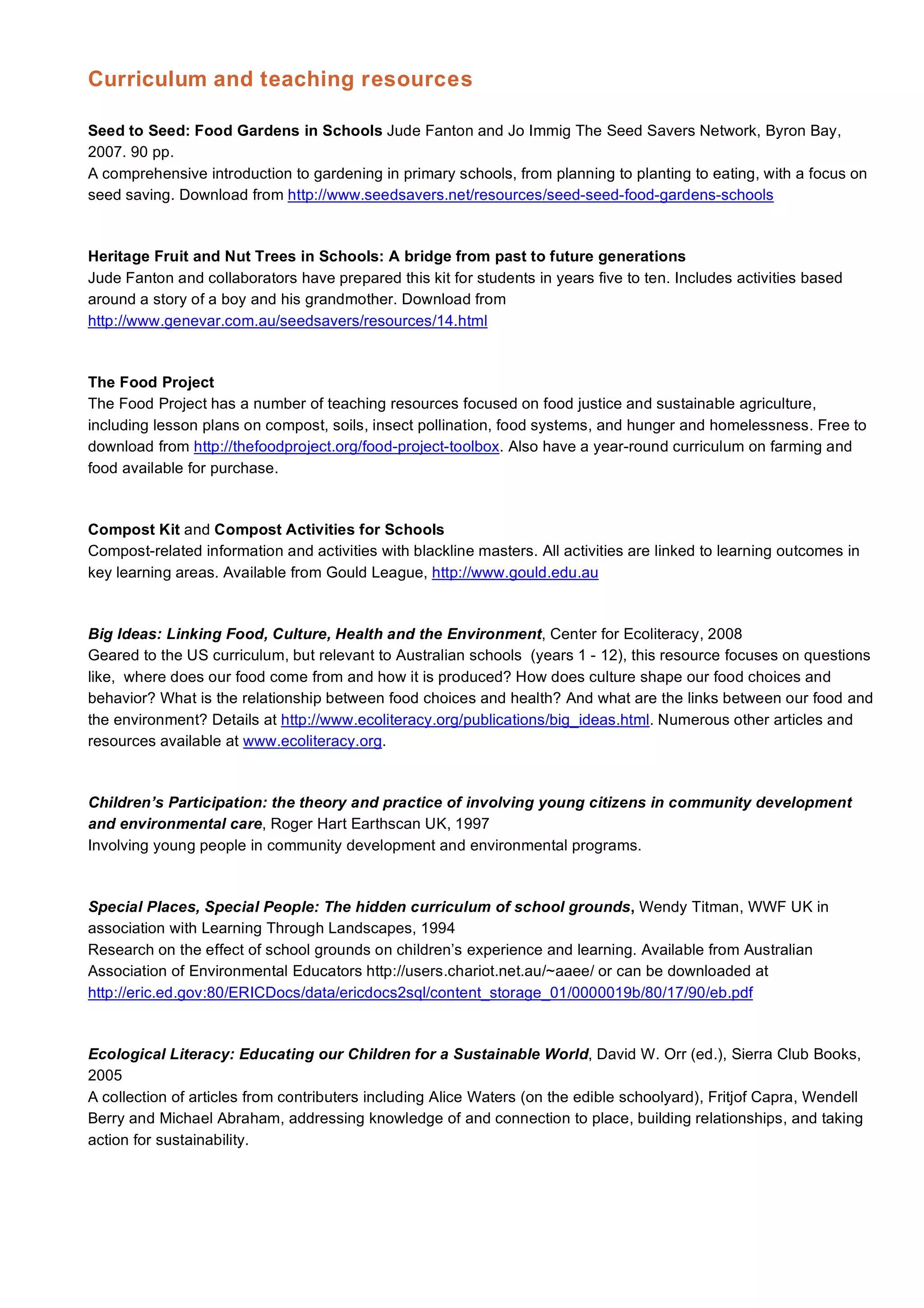 Resources for Gardening in and With Schools | PDF