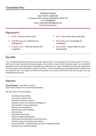 Matthew Hewitt CV | PDF