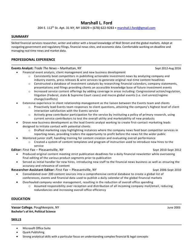 Marshall Ford Resume 2016 | PDF