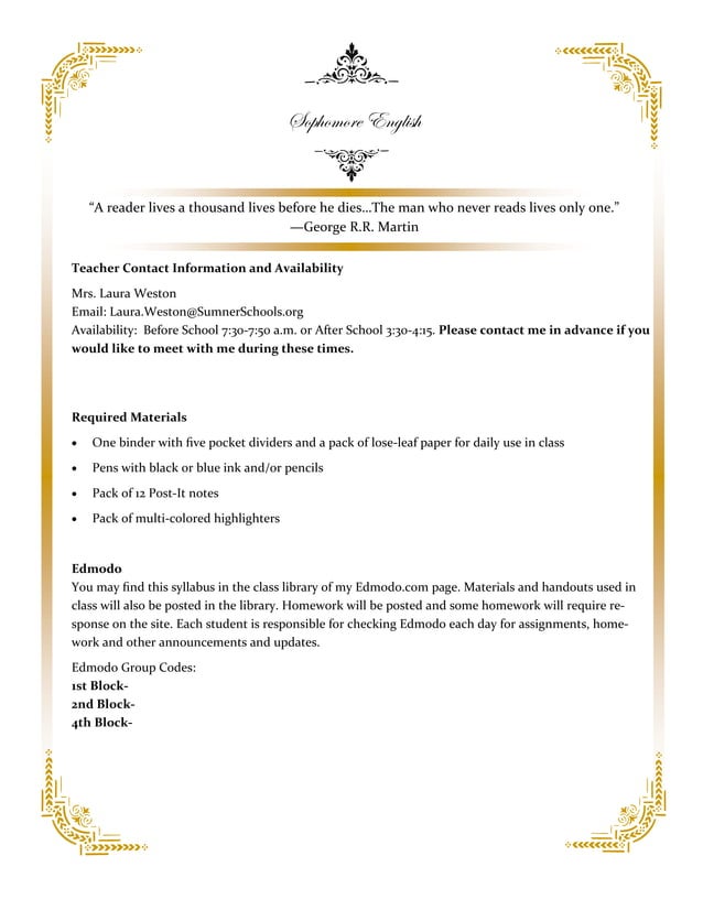 Sophomore Honors English | PDF