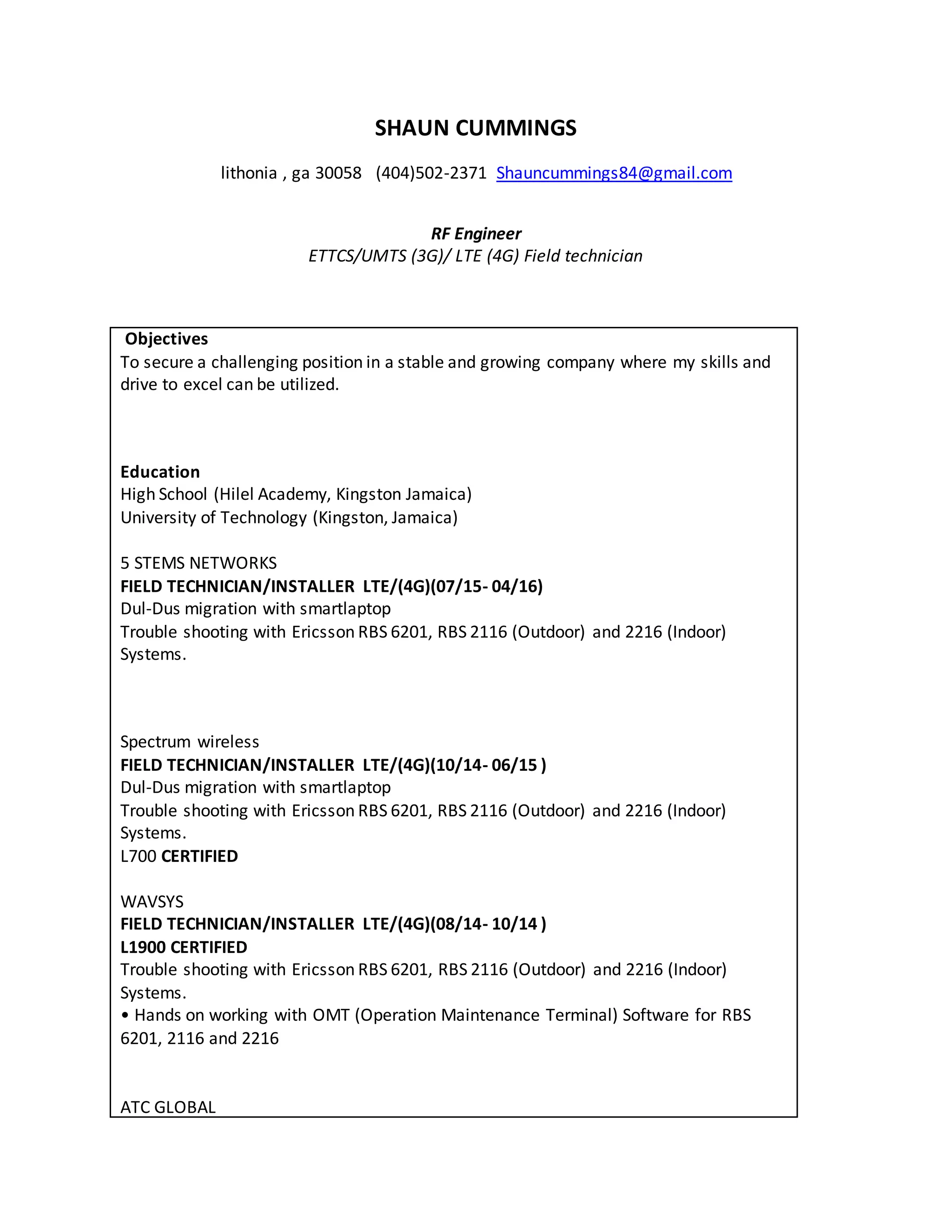 SHAUN CUMMINGS RESUME | DOCX | Business | Business and Finance