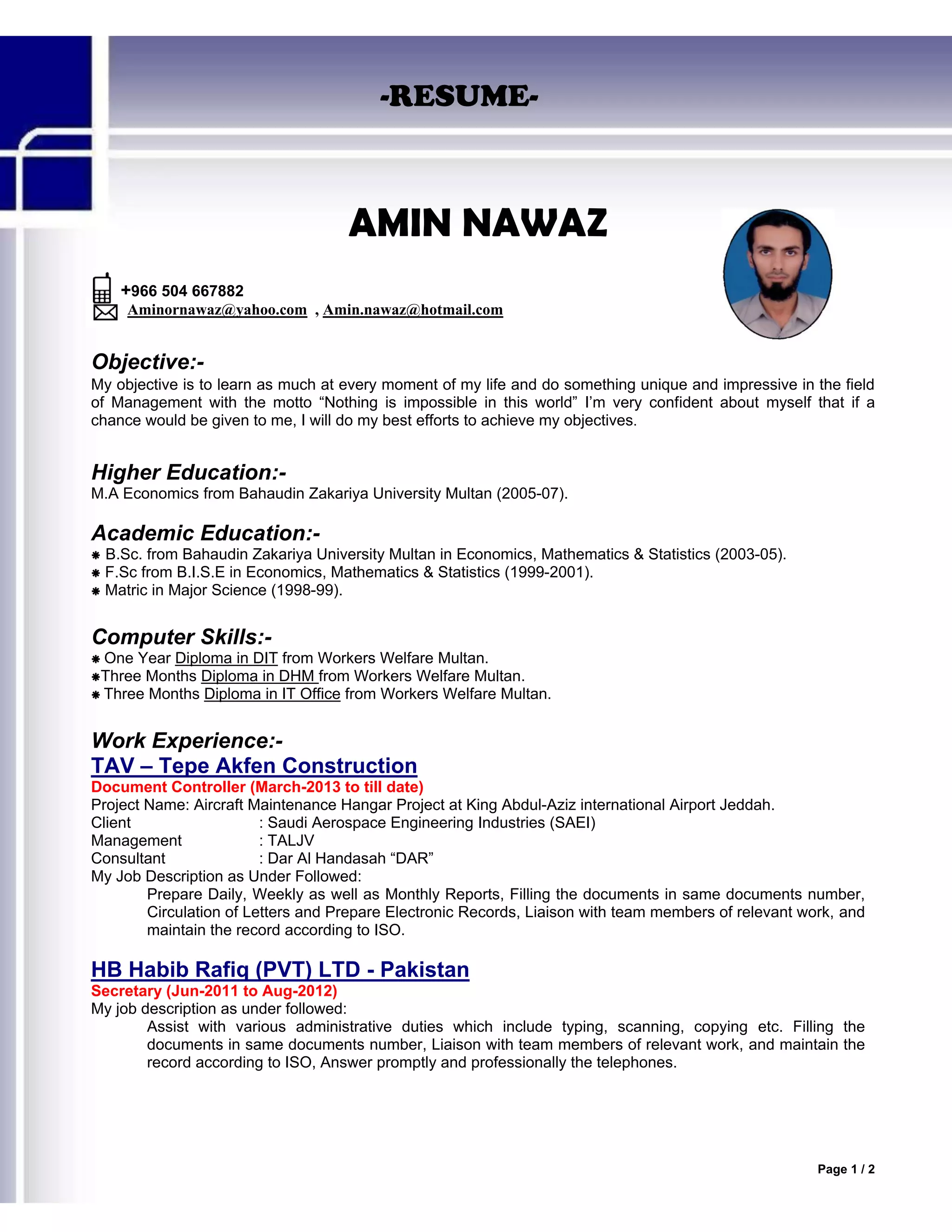 Amin - CV Sep -2017 | PDF