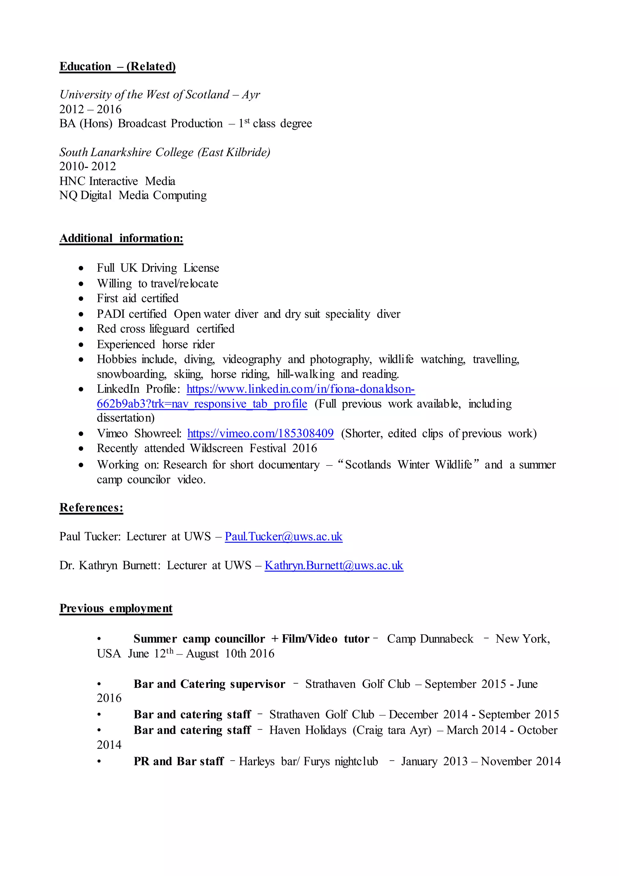 FD Production CV | PDF