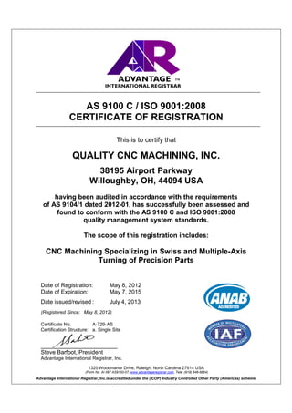 AS 9100C Registration Certificate | PDF