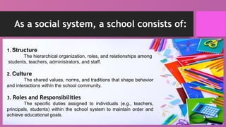 ED 703-report. school as social system, theories pptx | PPTX
