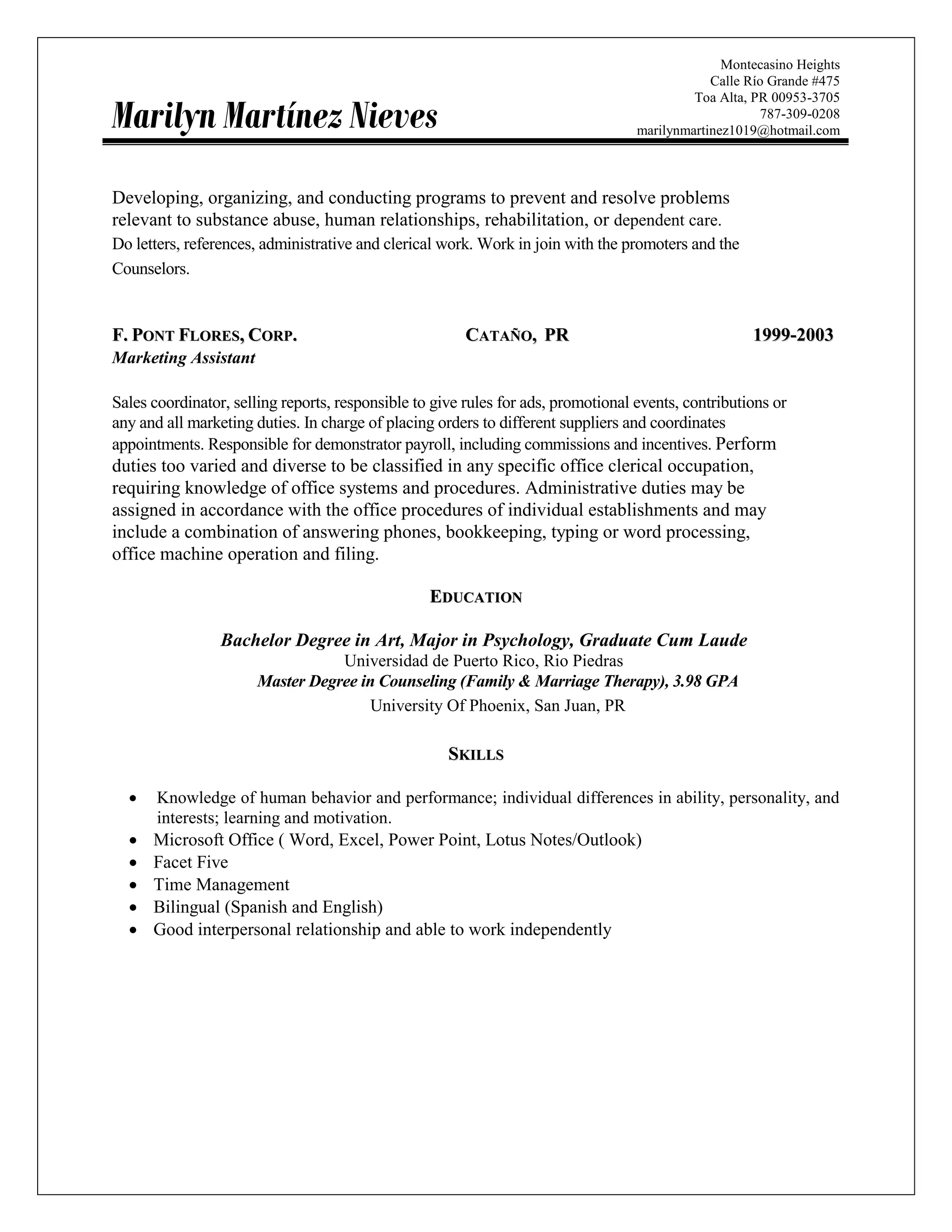 Resume Marilyn Martinez Nieves | PDF