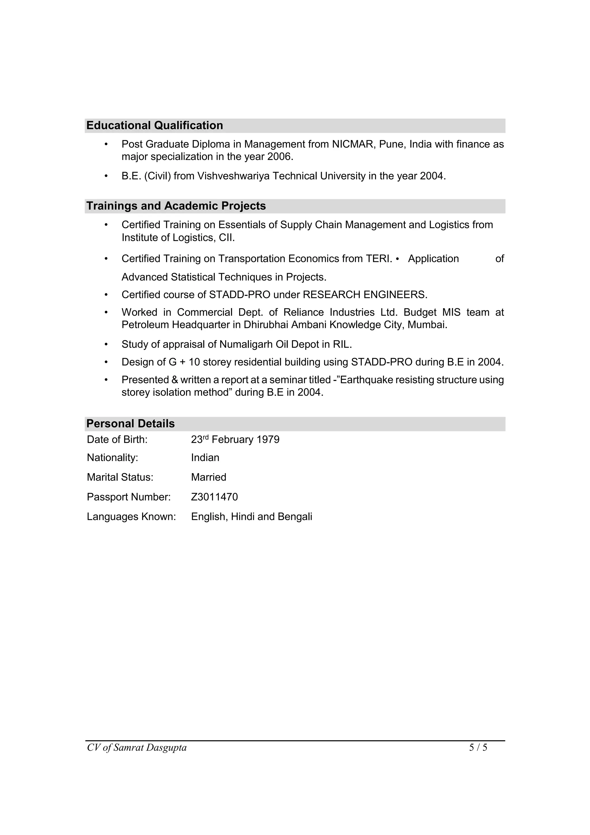 CV of Samrat Dasgupta | PDF