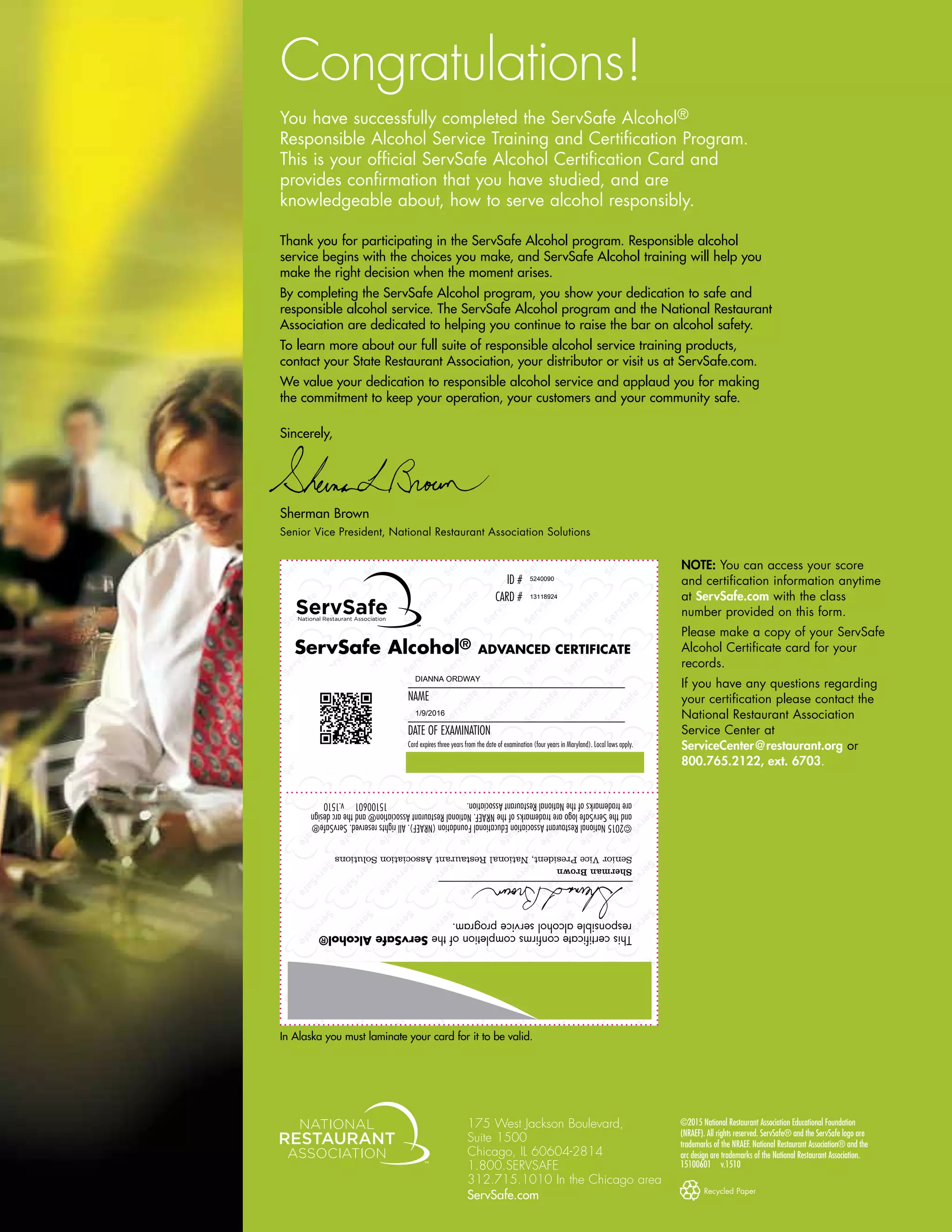 ALCOHOL ADVANCED CERTIFICATE WALLET CARD | PDF