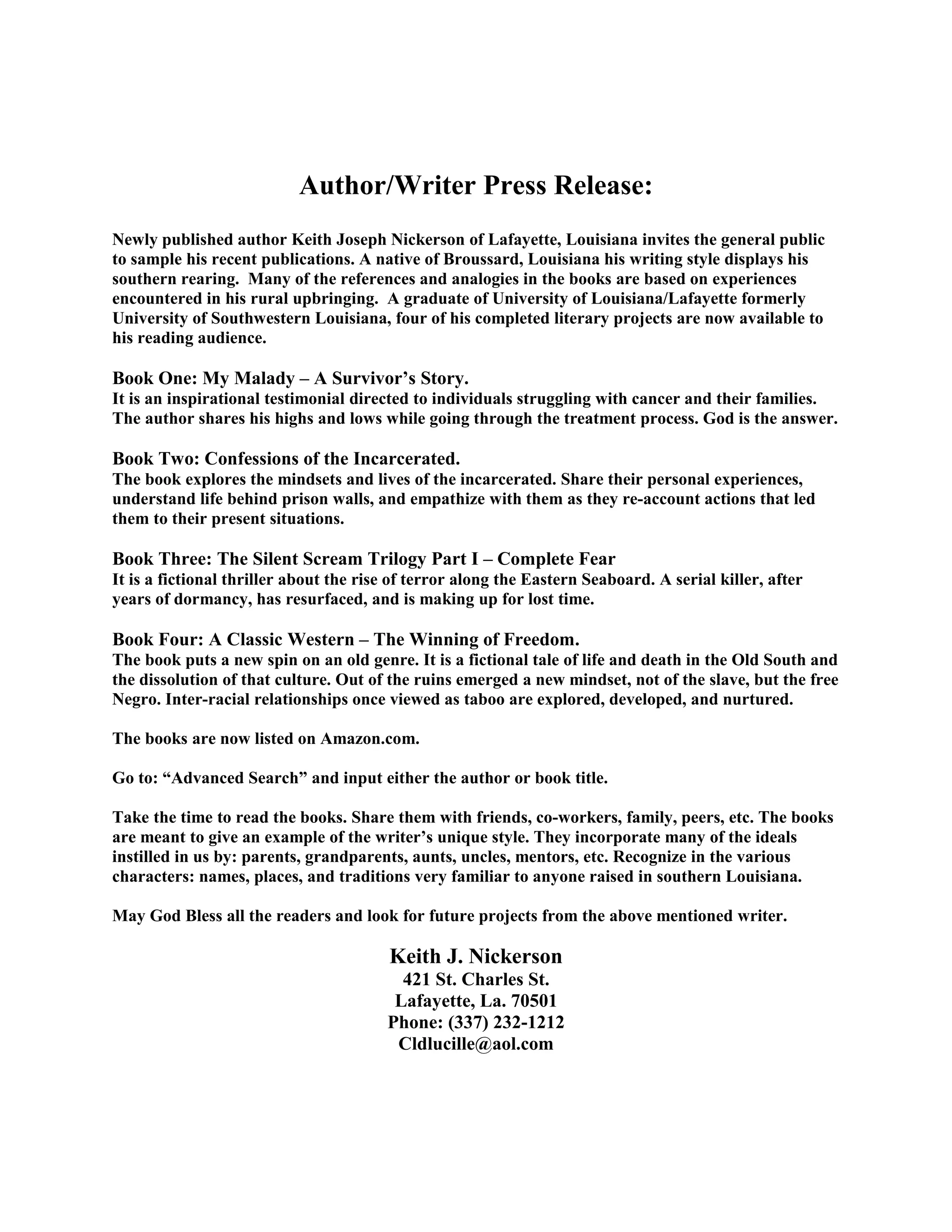 Writer Press Release | DOC