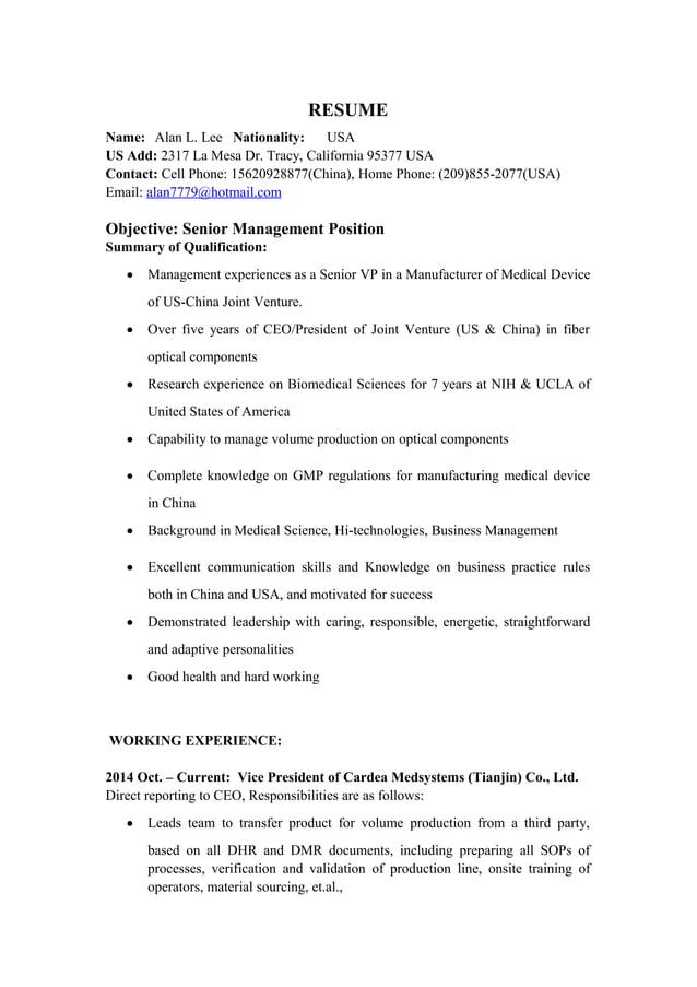 Resume of Alan | PDF
