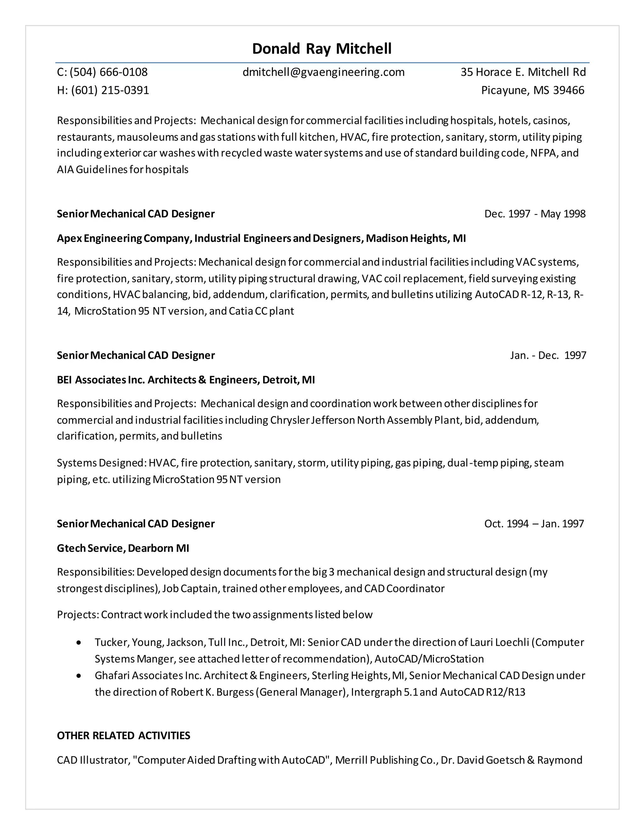 Donald Mitchell | DOCX | Civil Engineering Industry | Industries