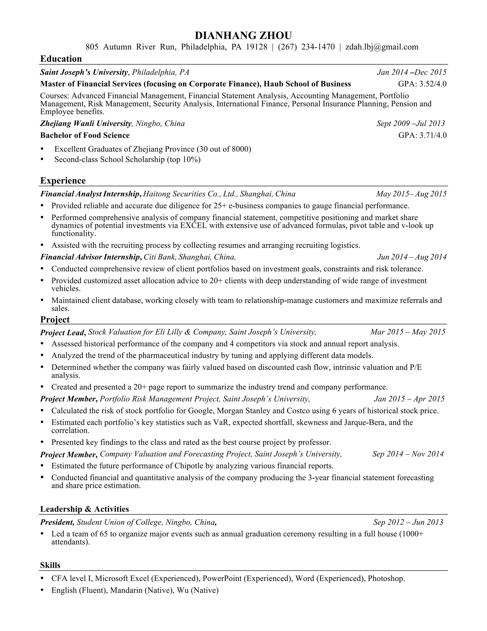 DIANHANG ZHOU_resume | PDF