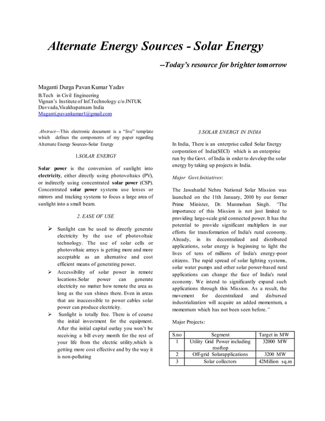 Alternate Energy Sources-solar energy abstract | PDF