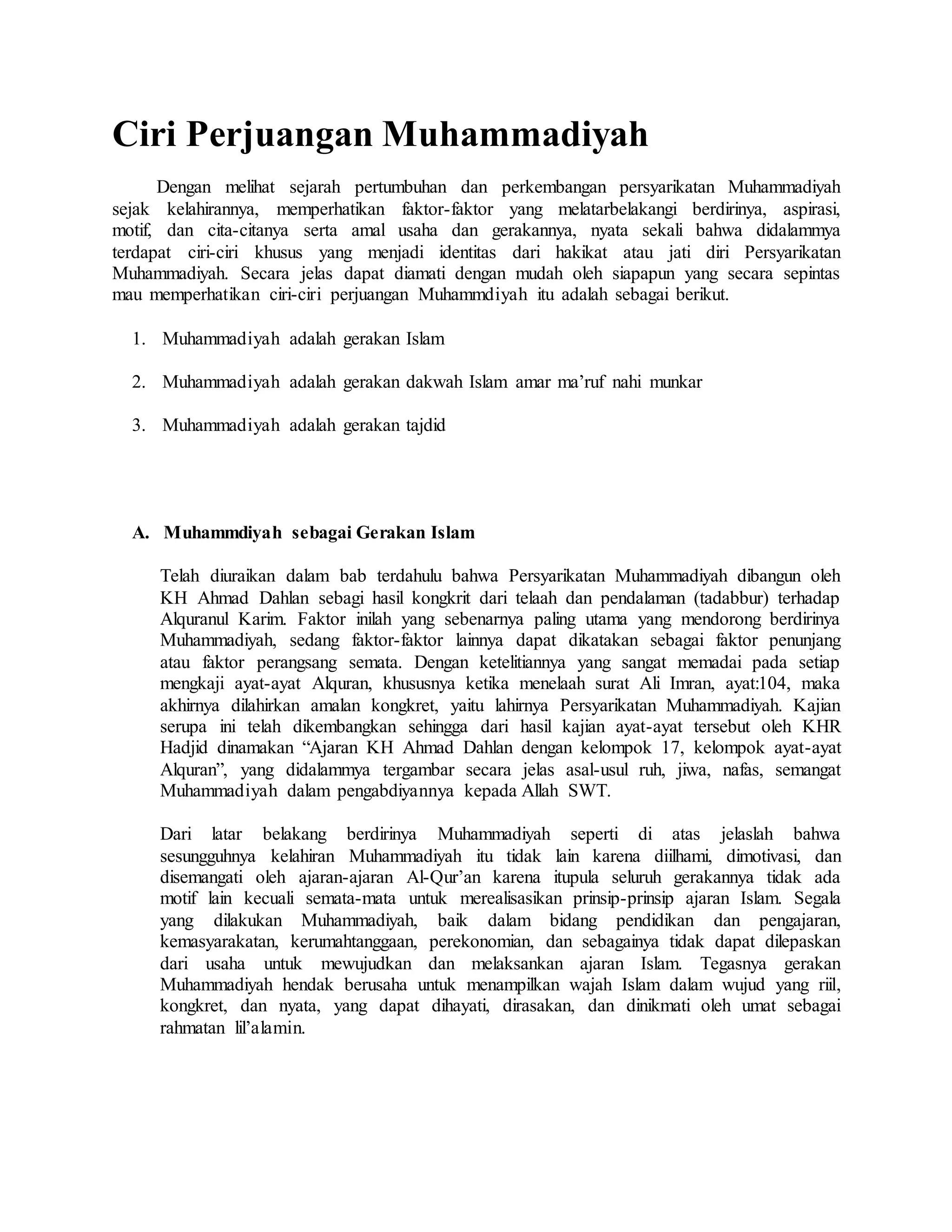 Ciri Perjuangan Muhammadiyah | DOCX