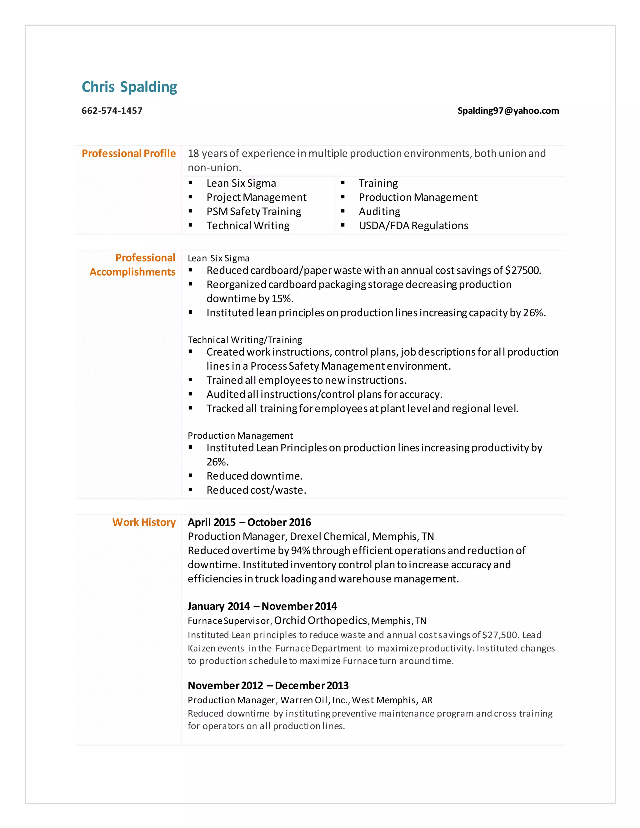 Chris Spalding Resume 3 | DOCX | Resume Writing and Advice | Job Search