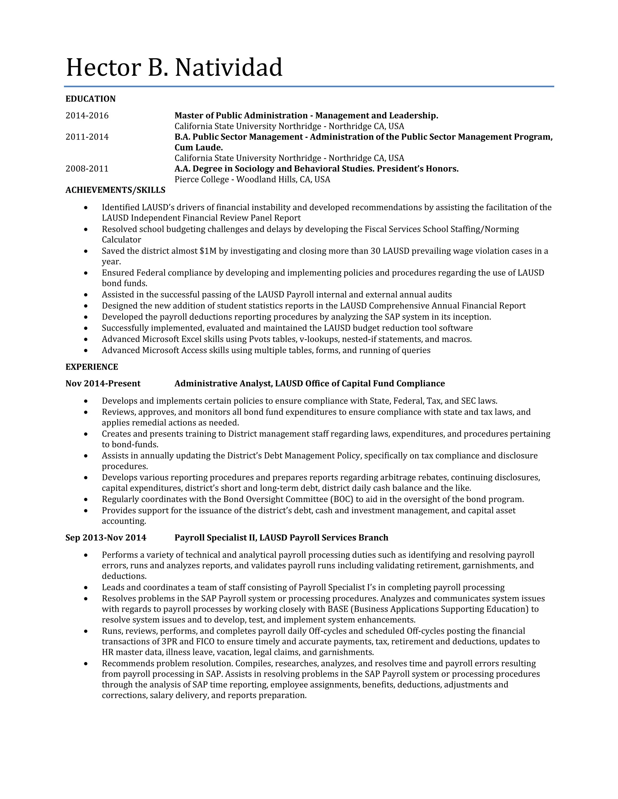 Hector Natividad Resume 2017 0105 | PDF