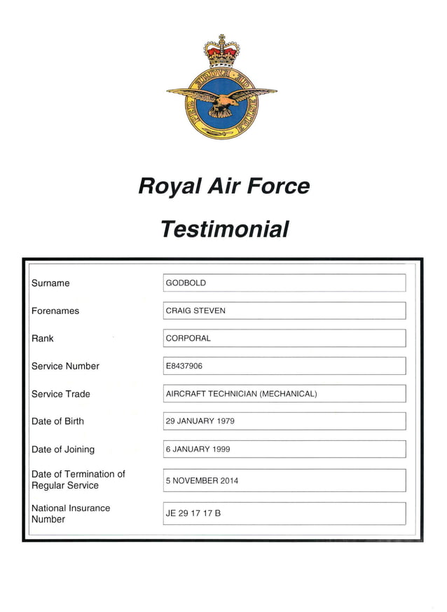 Craig Godbold RAF Testimonial | PDF