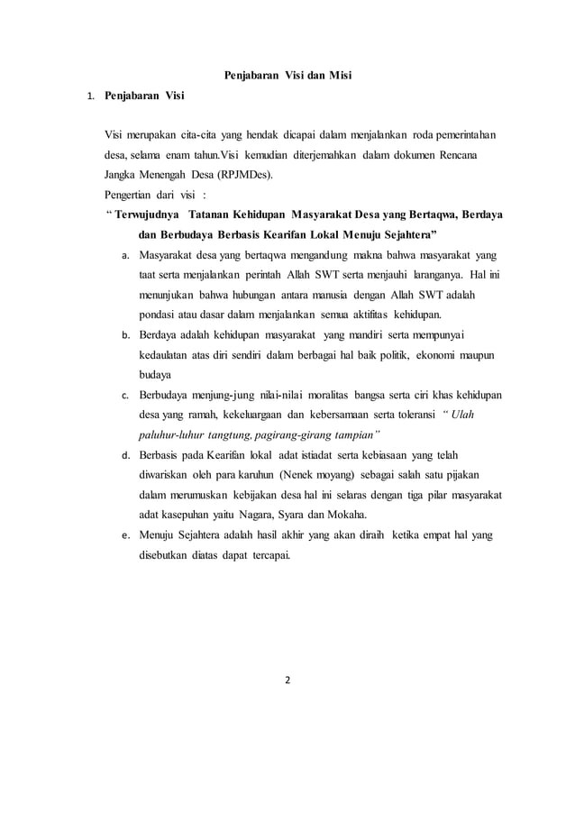 Visi dan Misi Jaro Sarinun | DOCX